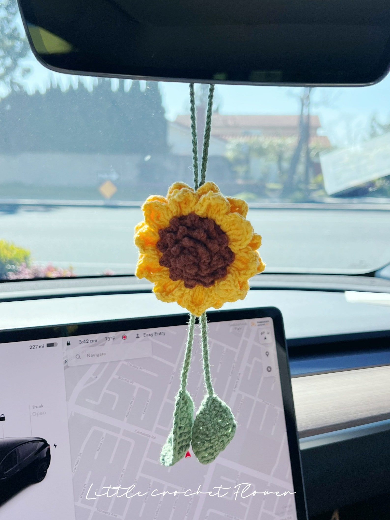 Sunflower Car Mirror Hanging Accessories, Crochet Sunflower/ Knitted ...
