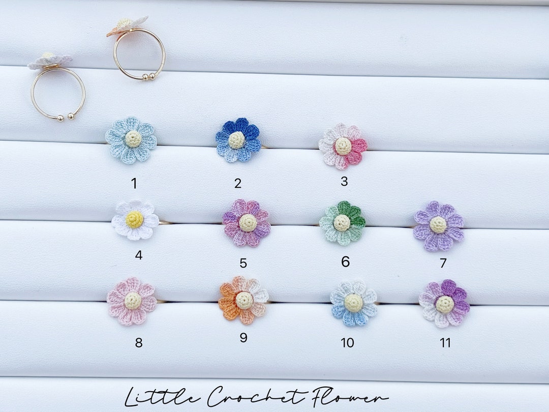 Micro Crochet Flower Ring, Daisy Ring, Adjustments Ring, Knitted ...