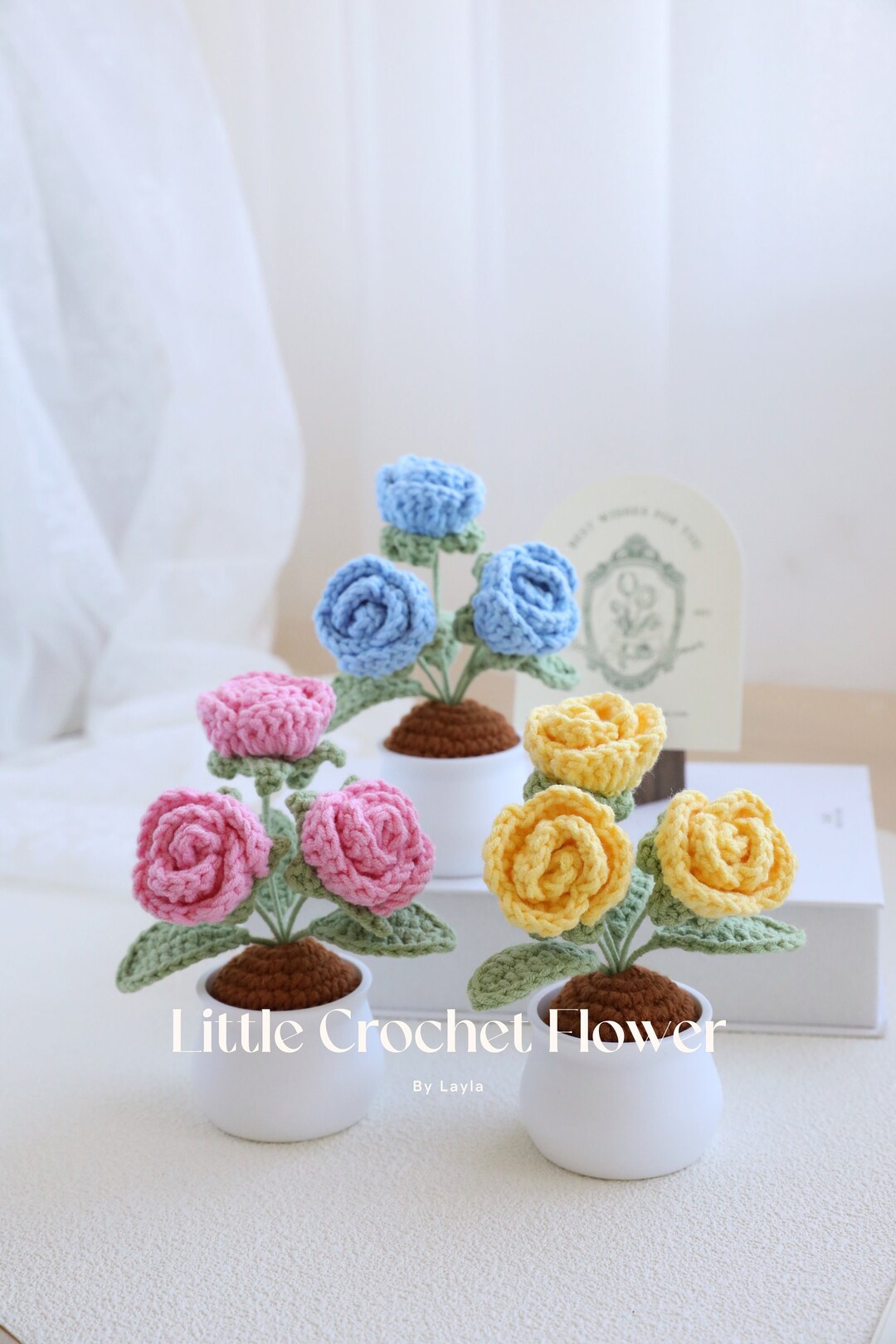 Crochet Mini Rose in the Pot, Hand Made Personalized Gift, Desk ...