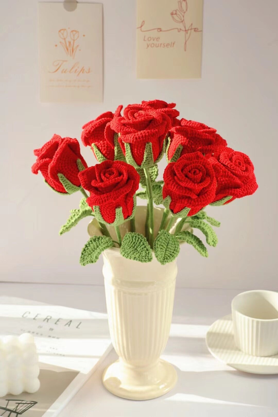 Crochet Red Rose Pink Rose, Handmade Rose, Personalized Gift for Girl ...