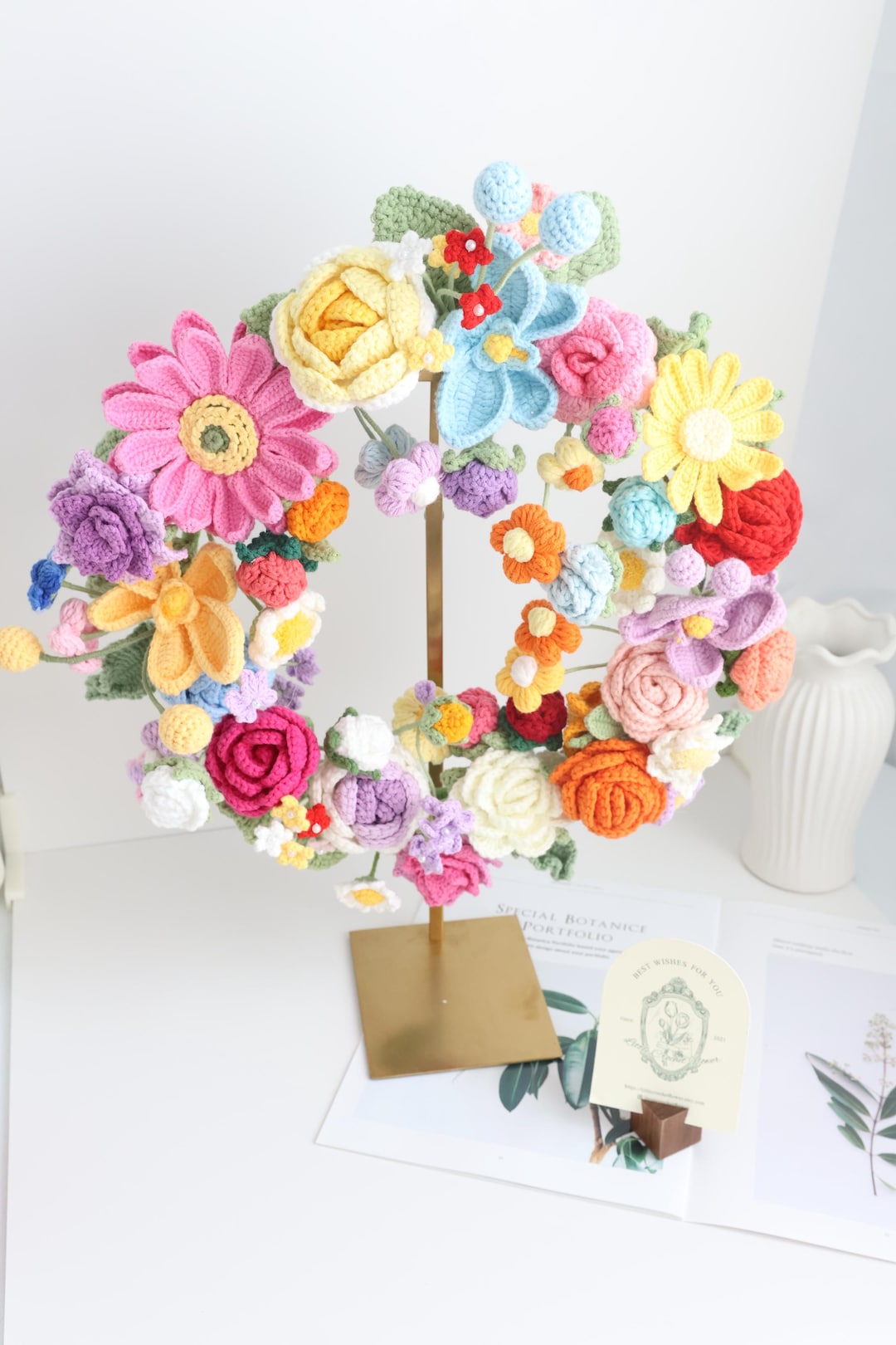 Crochet Spring Flower Wreath Handmade Flower Wreath Personalized Gift ...