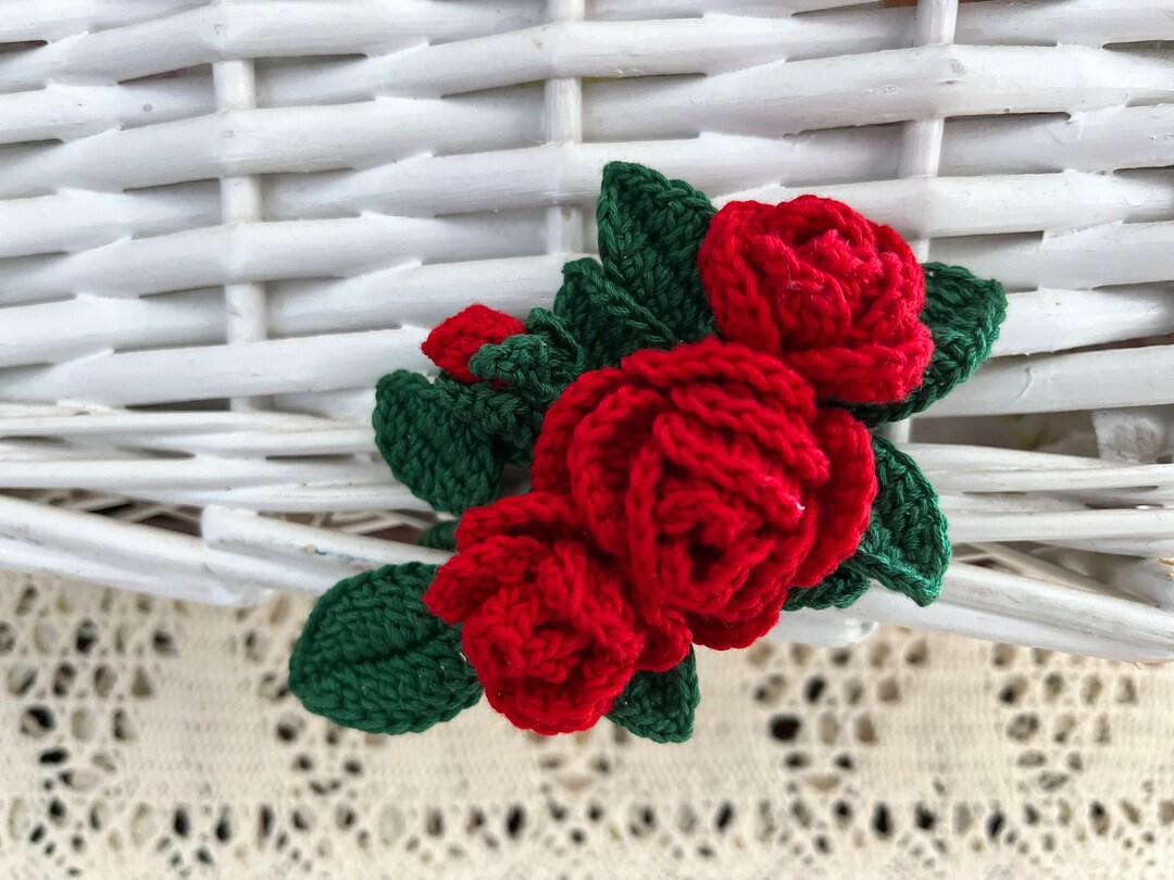 Red Rose Pin, Accessories, Crochet, Knitted, Handmade, Gift Idea ...
