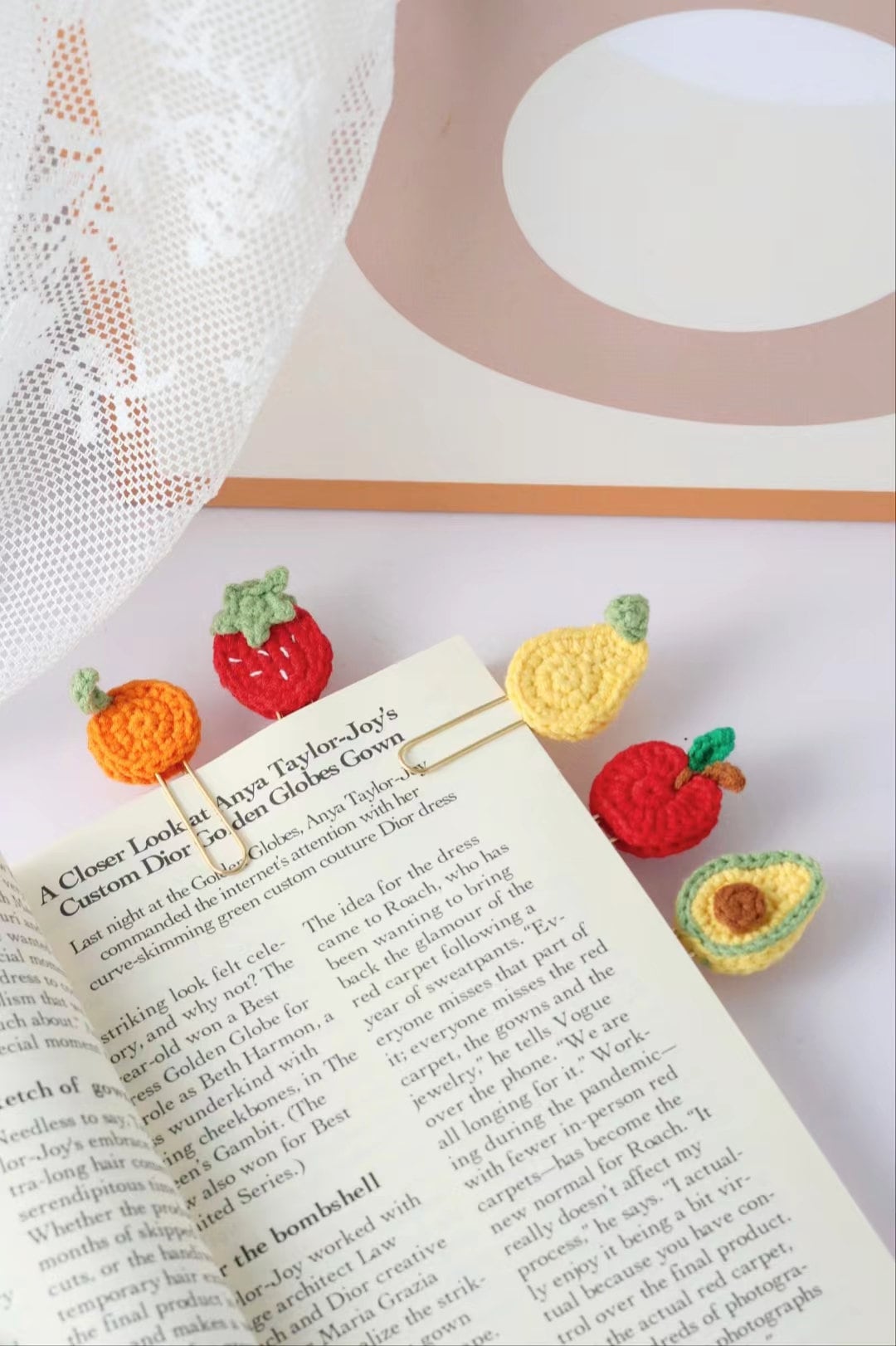 CROCHET Strawberry BOOKMARK, Avocado ,set of 5, Fruit Bookmark, Knitted ...