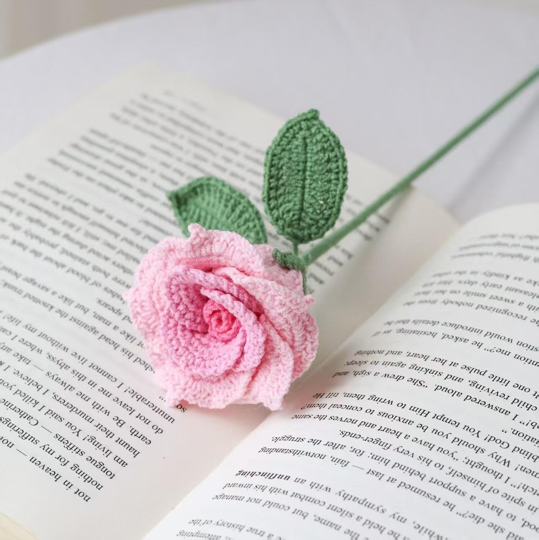 Crochet Rose Flower, Handmade Knitted Rose, Delicate Yarn Rose Stem ...