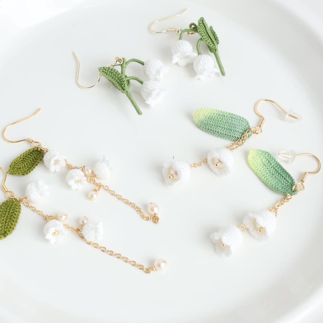 Micro Crochet Lily of the Valley Dangle Earrings Handmade Floral ...