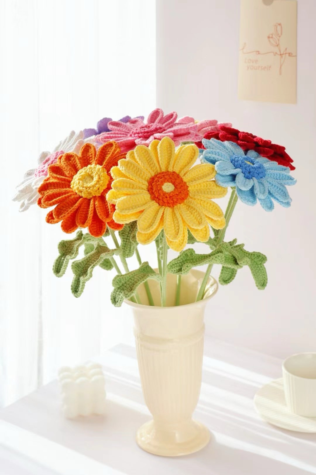 Crochet Gerbera Flower, Hand Made, Personalized Gift for Teacher, Home ...