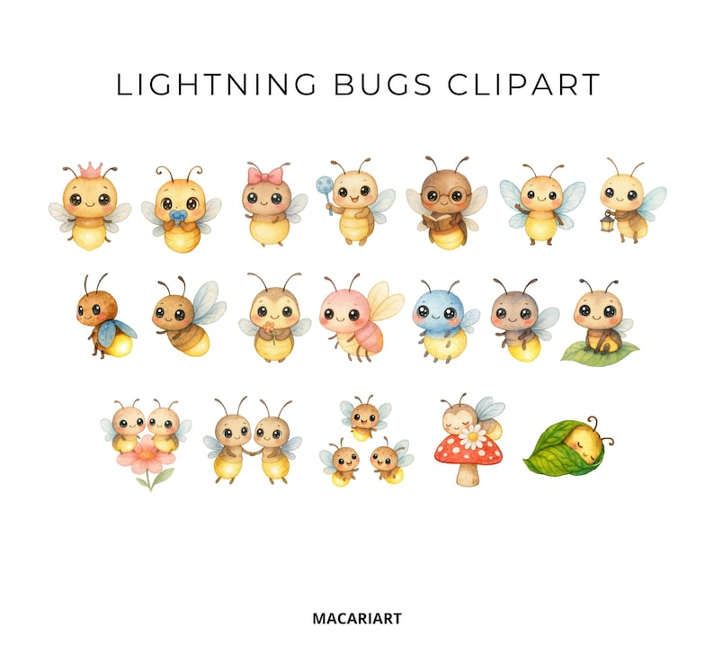 Cute Lightning Bug Clipart, Watercolor Firefly Clipart, Cute Insect PNG ...