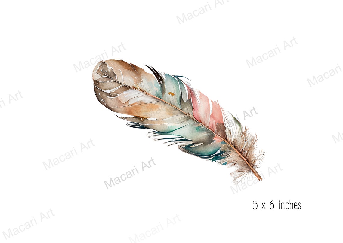 Feather Watercolor Clipart Boho Feather Digital Clipart - Etsy