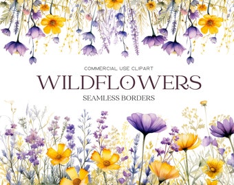 Lavender Borders Clipart Floral Watercolor Borders Wildflowers Seamless ...