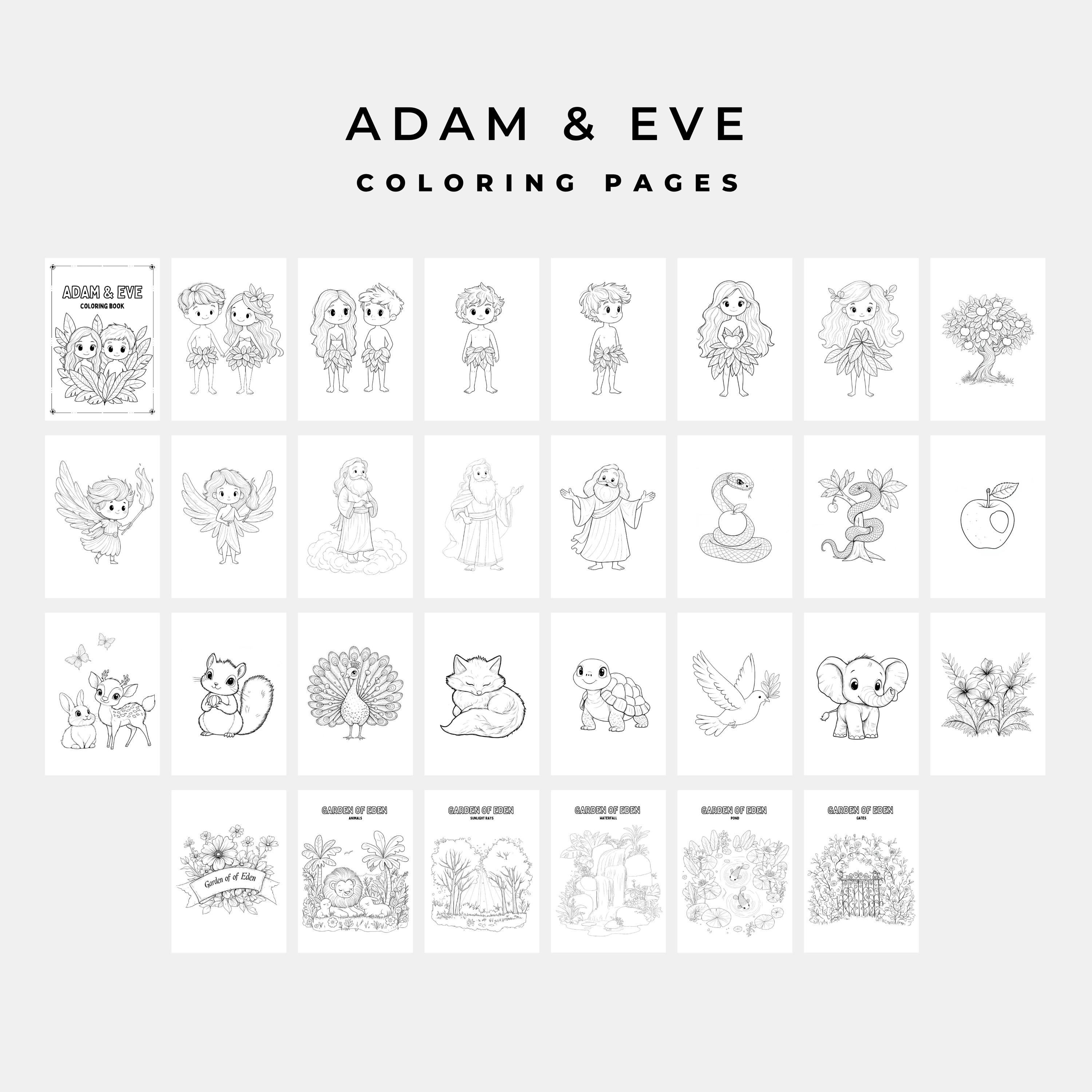 Adam and Eve Coloring Book, Bible Coloring Pages, Adam and Eve Bible ...
