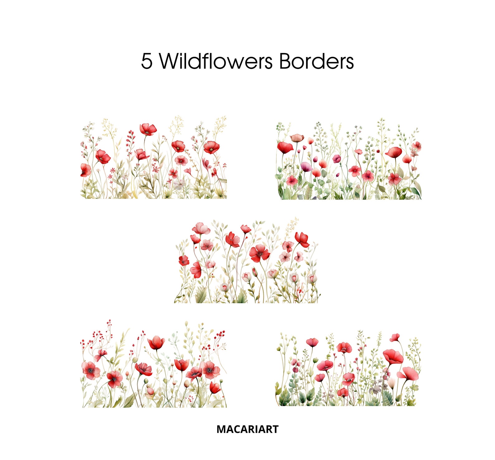 Wildflowers Borders Clipart Floral Watercolor Borders Flowers Seamless ...