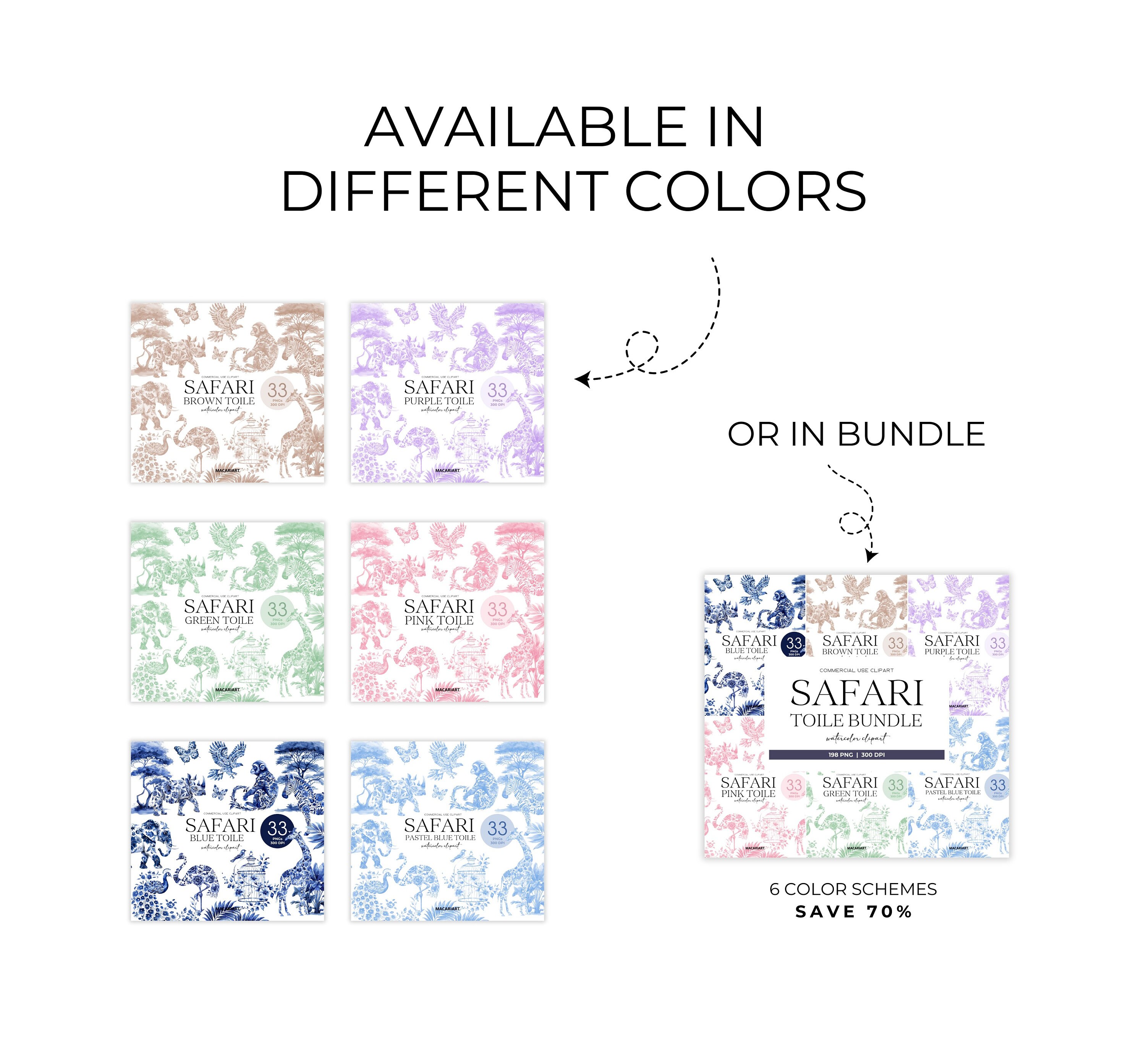 Pink Safari Toile Clipart Watercolor Chinoiserie Jungle Animals Baby ...