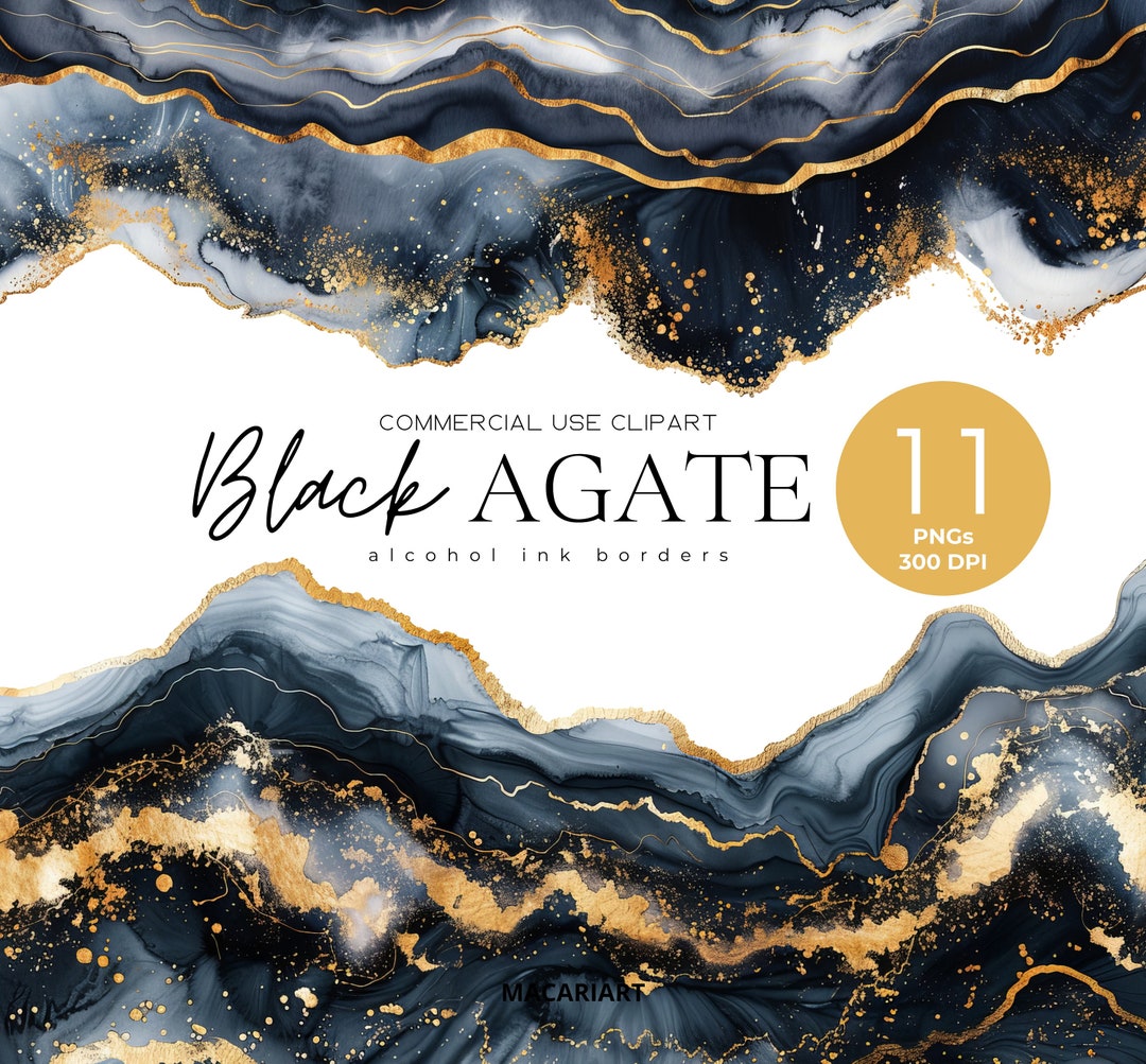 Black Agate Borders Clipart Gold Glitter Black Marble Border Geode ...