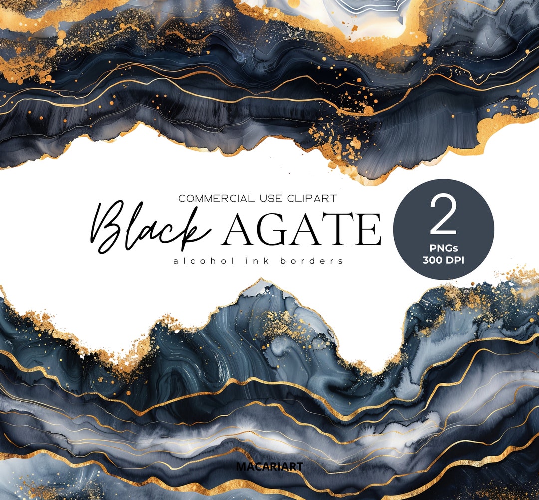 Black Agate Borders Clipart Gold Glitter Black Marble Border Geode ...