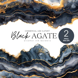 Black Agate Borders Clipart Gold Glitter Black Marble Border Geode ...
