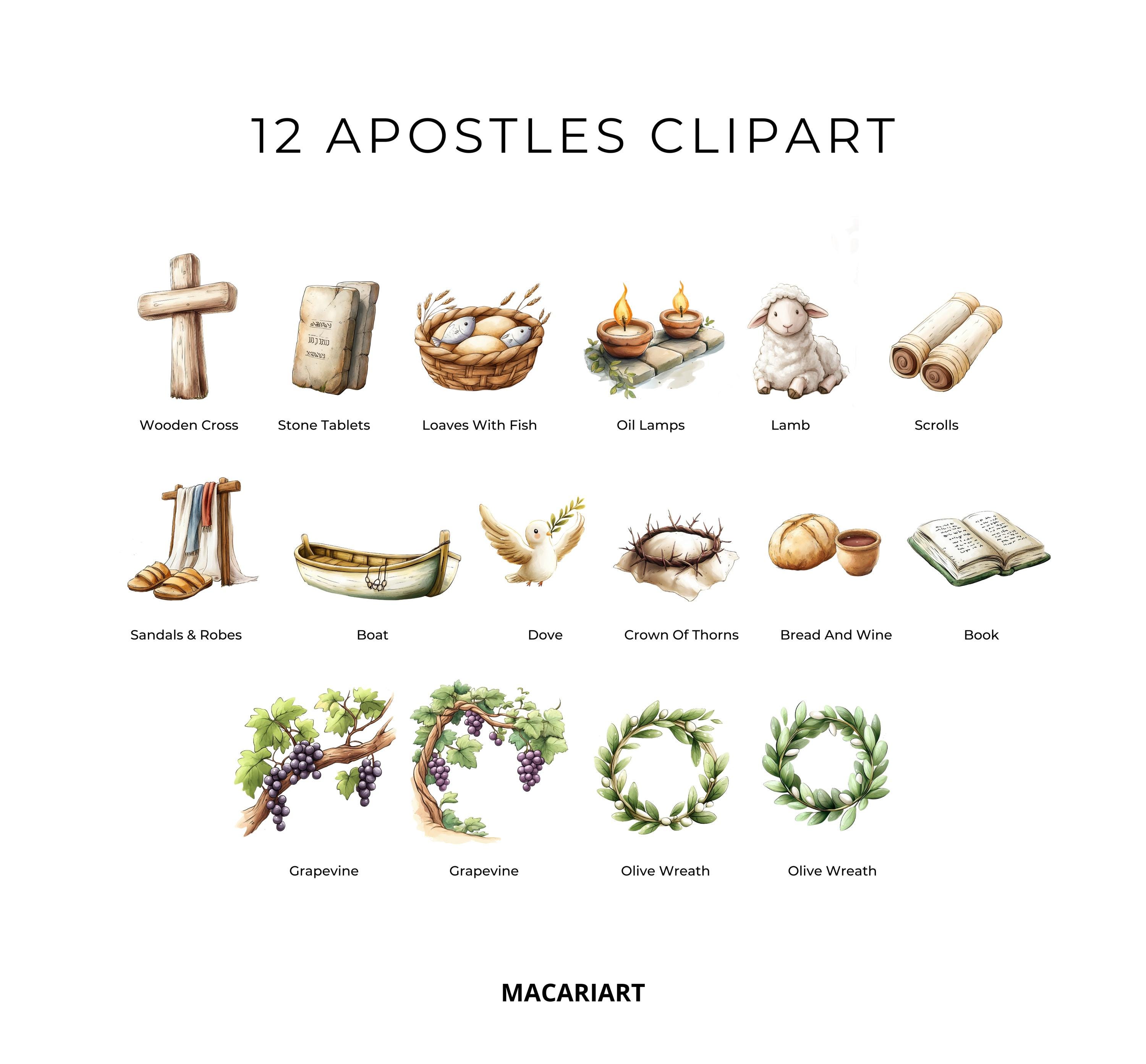 12 Apostles Clipart, Jesus and 12 Disciples, Bible Characters, New ...