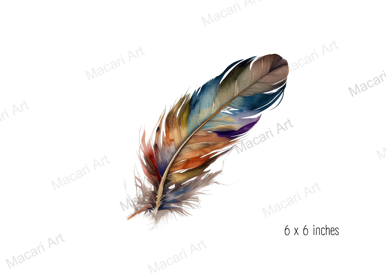 Feather Watercolor Clipart Boho Feather Digital Clipart - Etsy