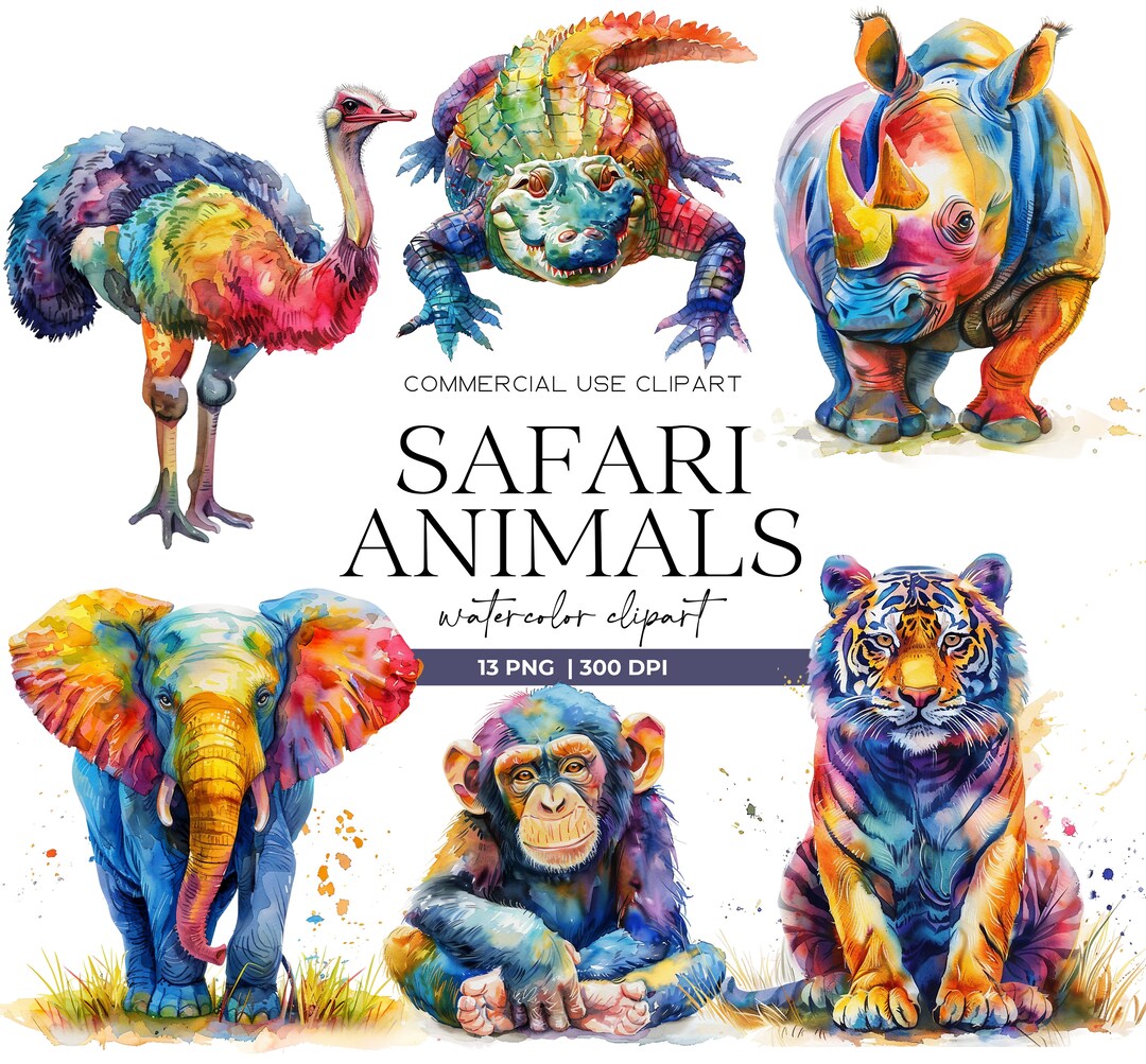 Watercolor Safari Animals Clipart Cute Animals Png Jungle Clipart ...
