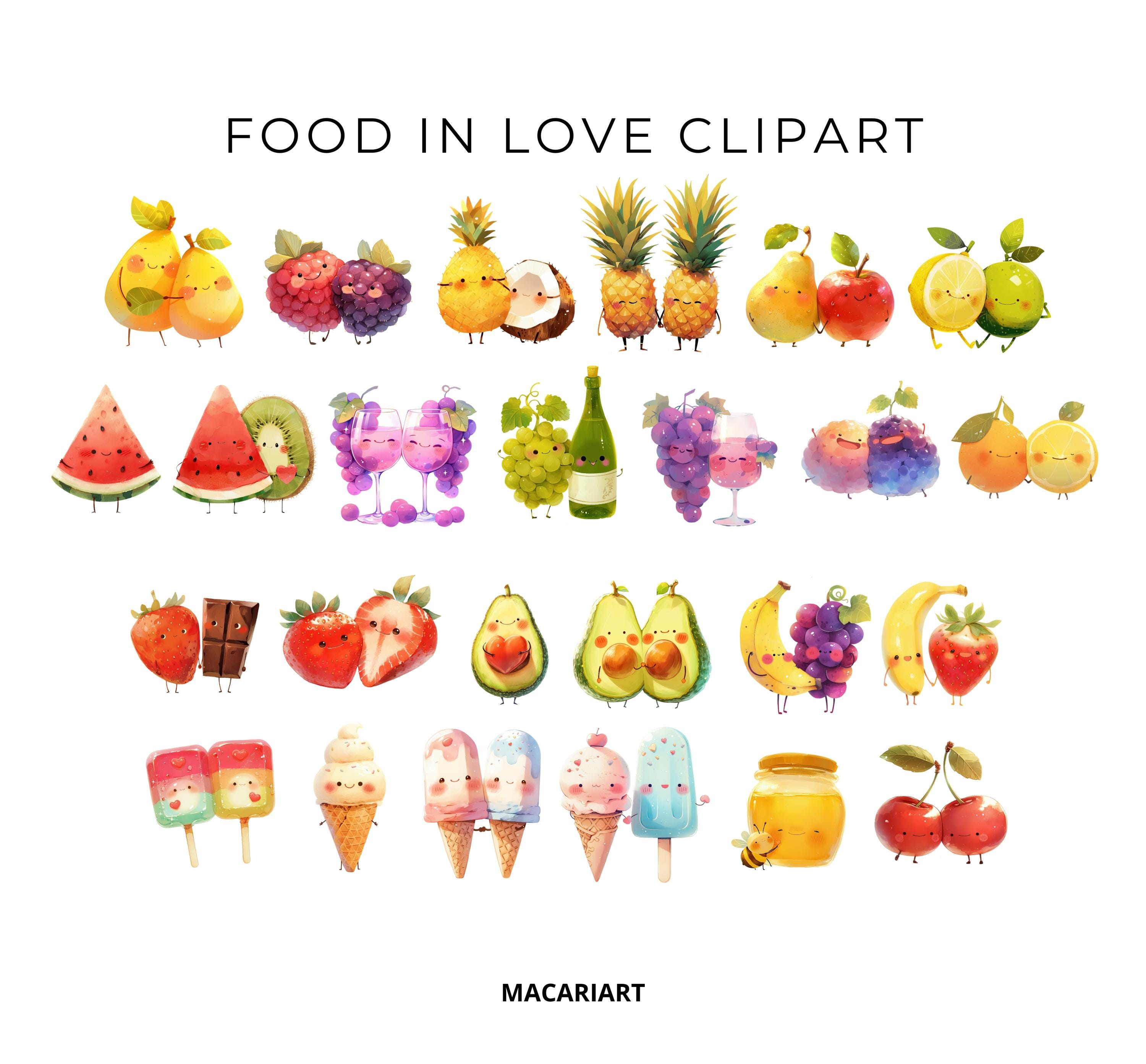 Food in Love Clipart, Kawaii Food Clipart, Cute Watercolor Food, Best ...