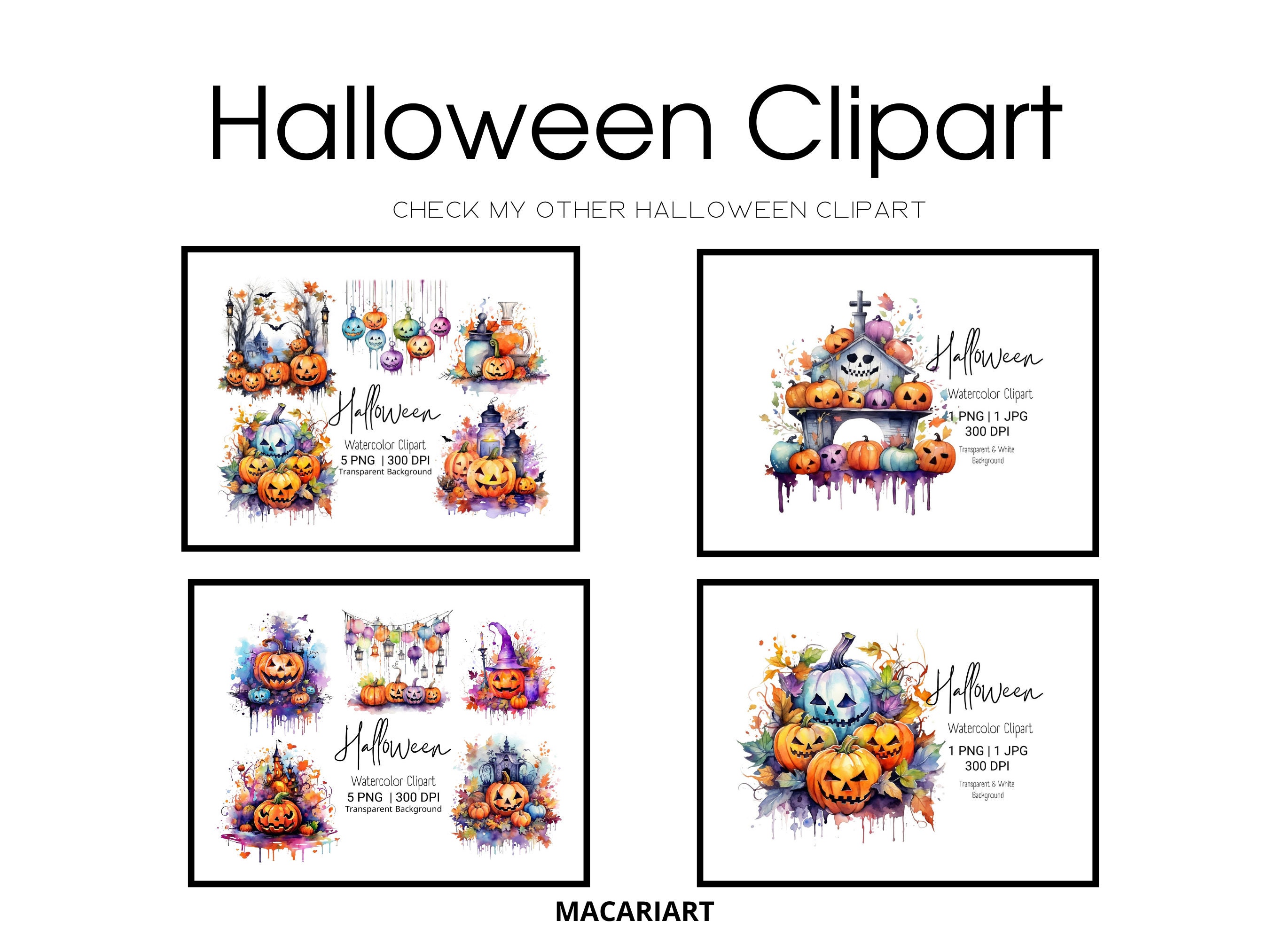 Pastel Halloween Clipart Cute Halloween Digital Watercolour Clipart ...