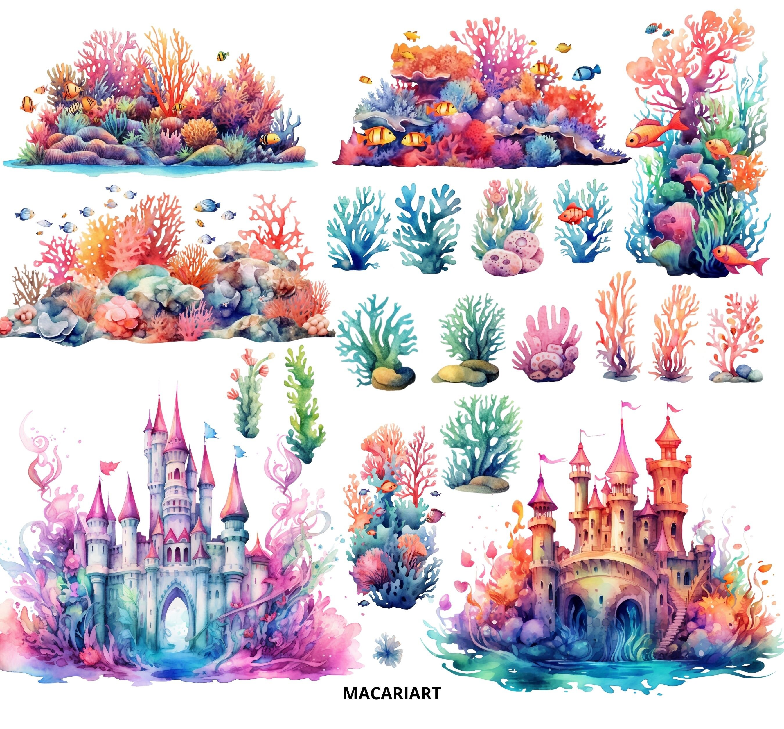 Little Mermaid Clipart Watercolor Mermaid Under the Sea Watercolor ...