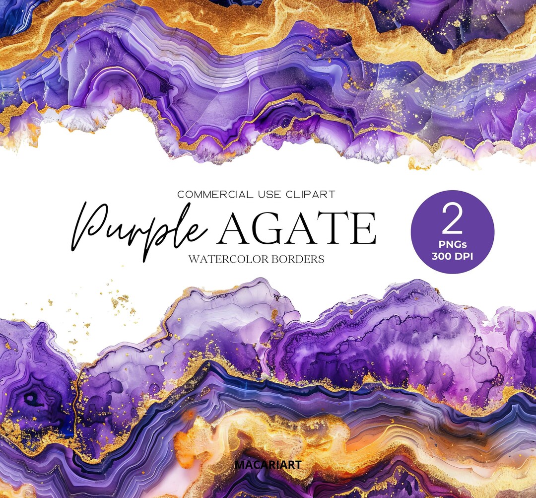 Purple Agate Borders Clipart Gold Glitter Purple Marble Border Geode ...