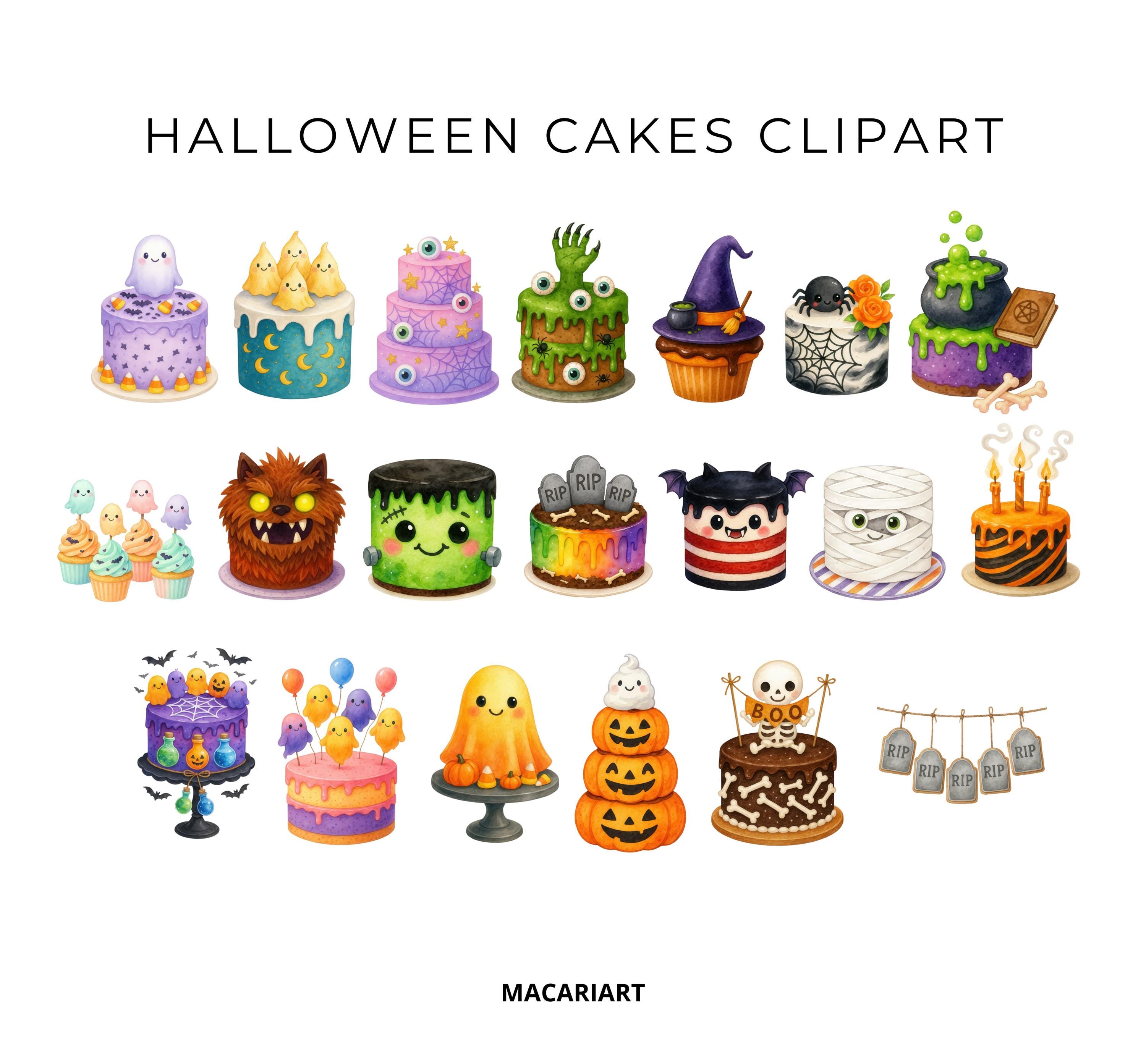 Halloween Cake Clipart, Cute Spooky Desserts, Kawaii Spooky Treats Png ...