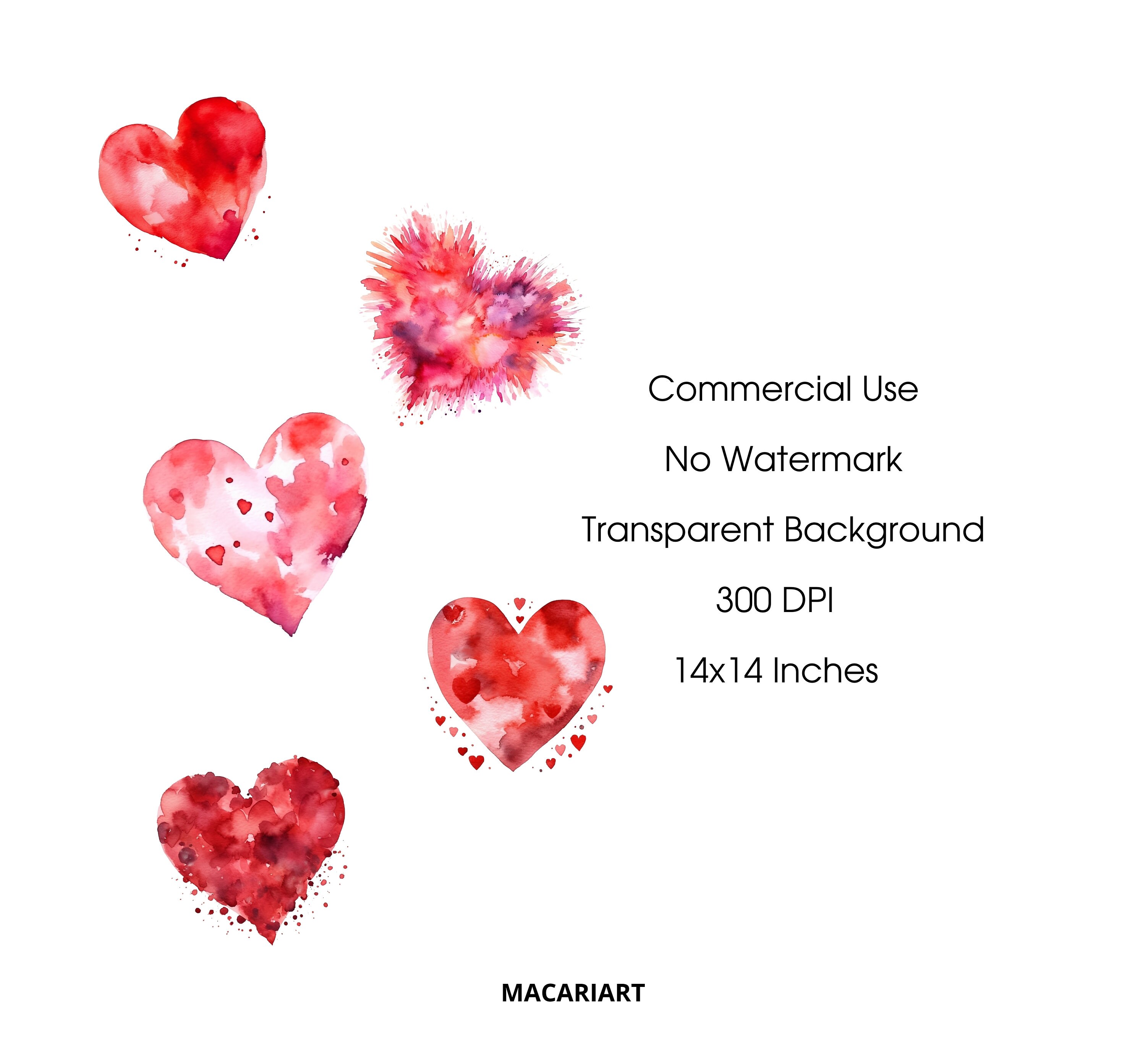 Watercolor Hearts Clipart Valentines Day Clipart Pink Heart PNG ...