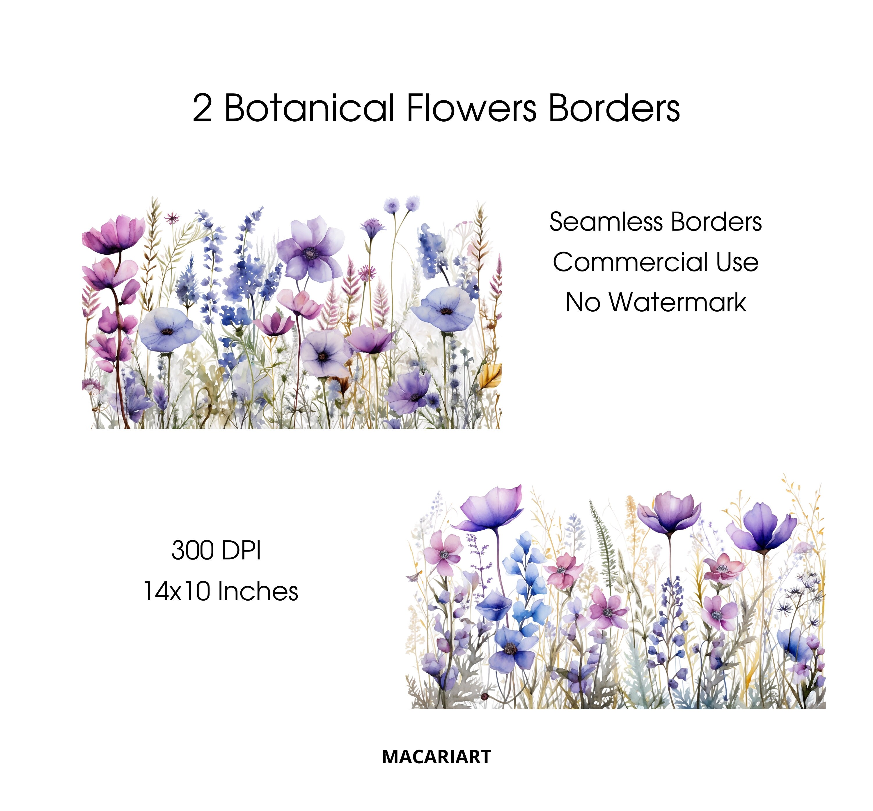 Wildflowers Borders Clipart Floral Watercolor Borders Flowers Seamless ...