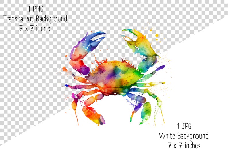 Beach Art Watercolor Clipart Crab Wall Decor Watercolor Fish Wall Art ...