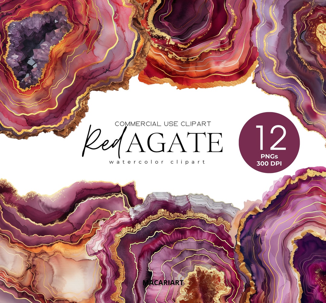 Red Agate Borders Clipart Gold Glitter Burgundy Marble Border Geode ...