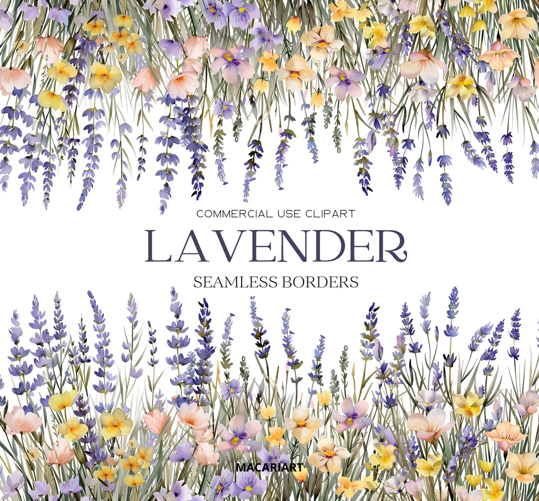Lavender Borders Clipart Floral Watercolor Borders Wildflowers Seamless ...