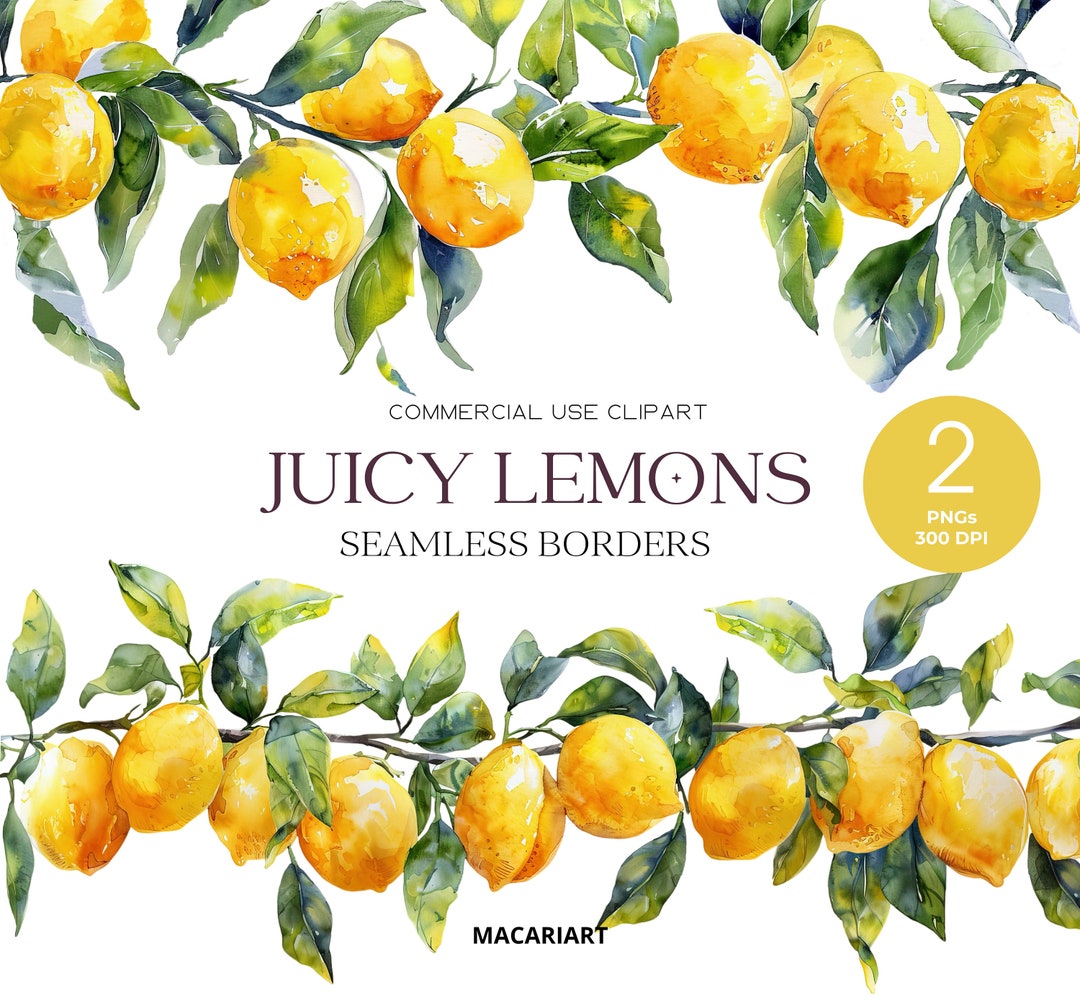 Lemon Garland Clipart Watercolor Fruit Border Citrus Clipart Lemon ...
