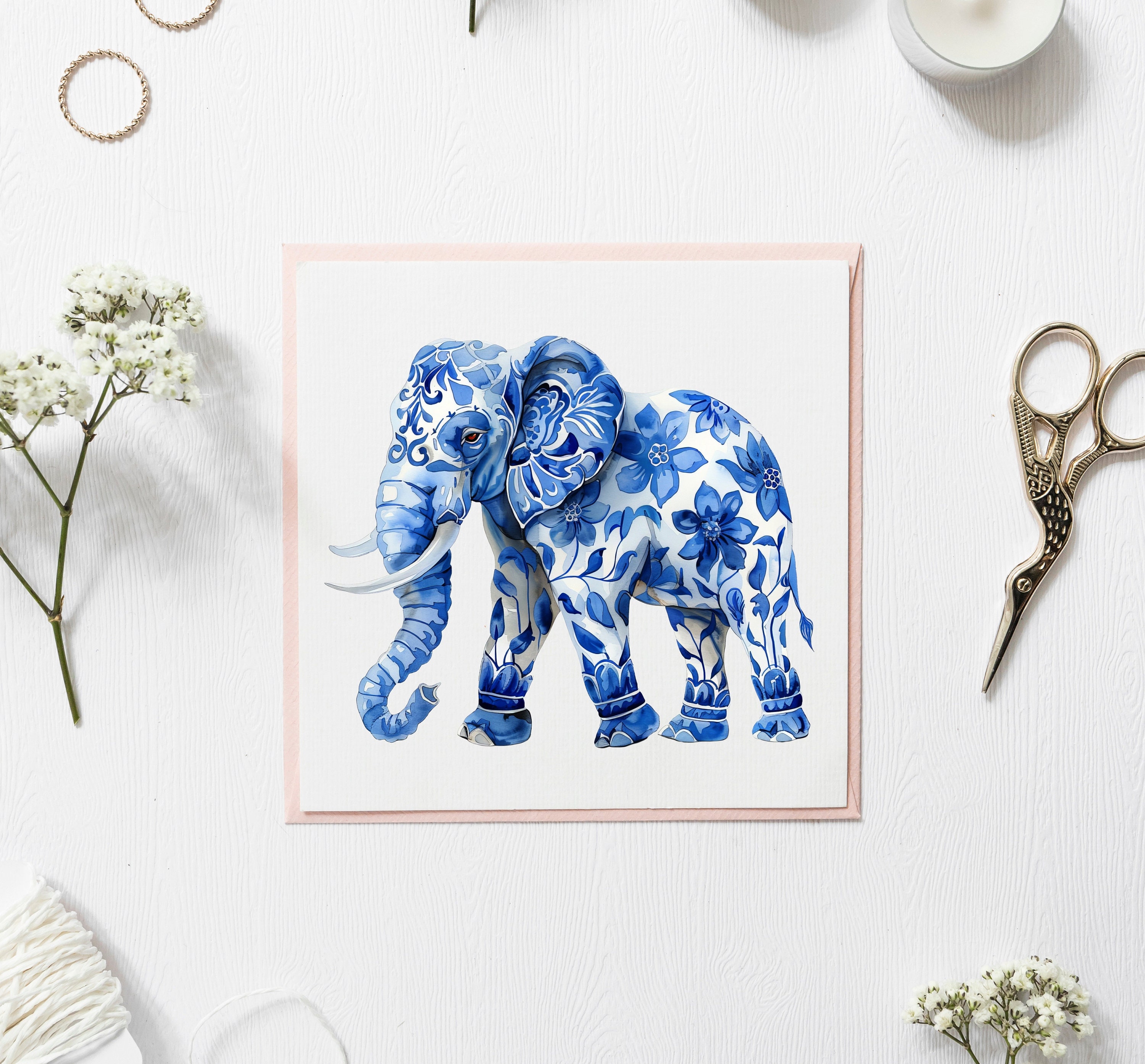 Toile Blue Elephant Clipart Watercolor Chinoiserie Toile De Jouy Jungle ...