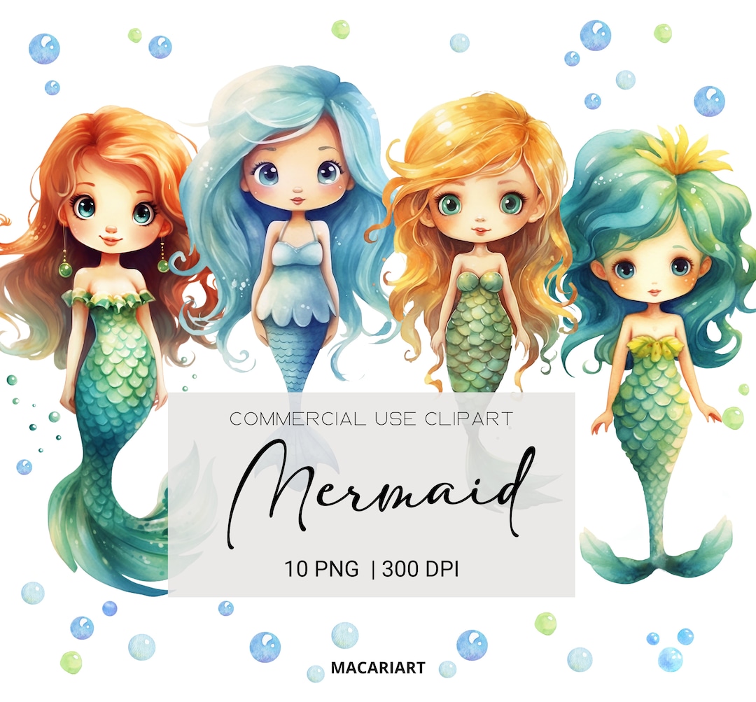 Mermaid Watercolor Clipart Pack, Mermaid Png, Little Mermaid Clipart ...