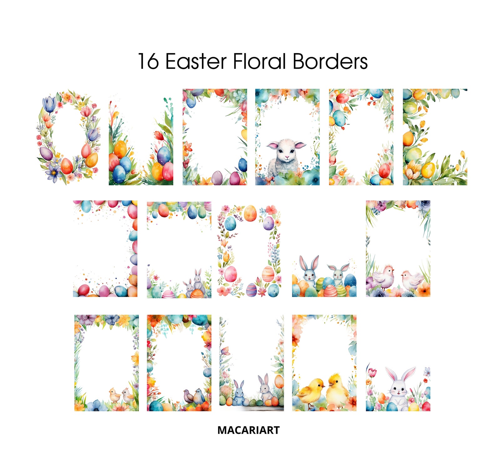 Watercolor Easter Frames Clipart Floral Border Clipart Floral Easter ...