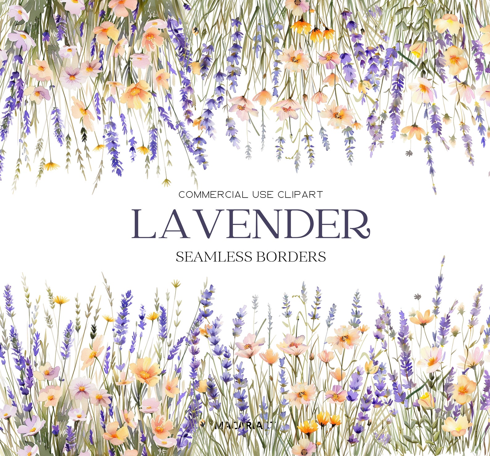 Lavender Borders Clipart Floral Watercolor Borders Wildflowers Seamless ...