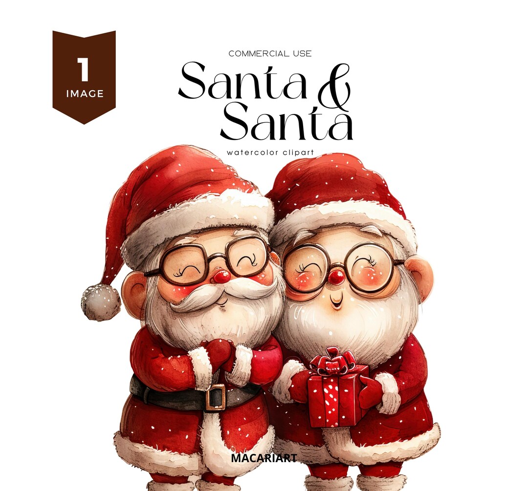Cute Santas Clipart Christmas Holiday Png Funny Old Couple Clipart Cute ...