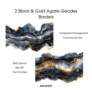Black Agate Borders Clipart Gold Glitter Black Marble Border Geode ...