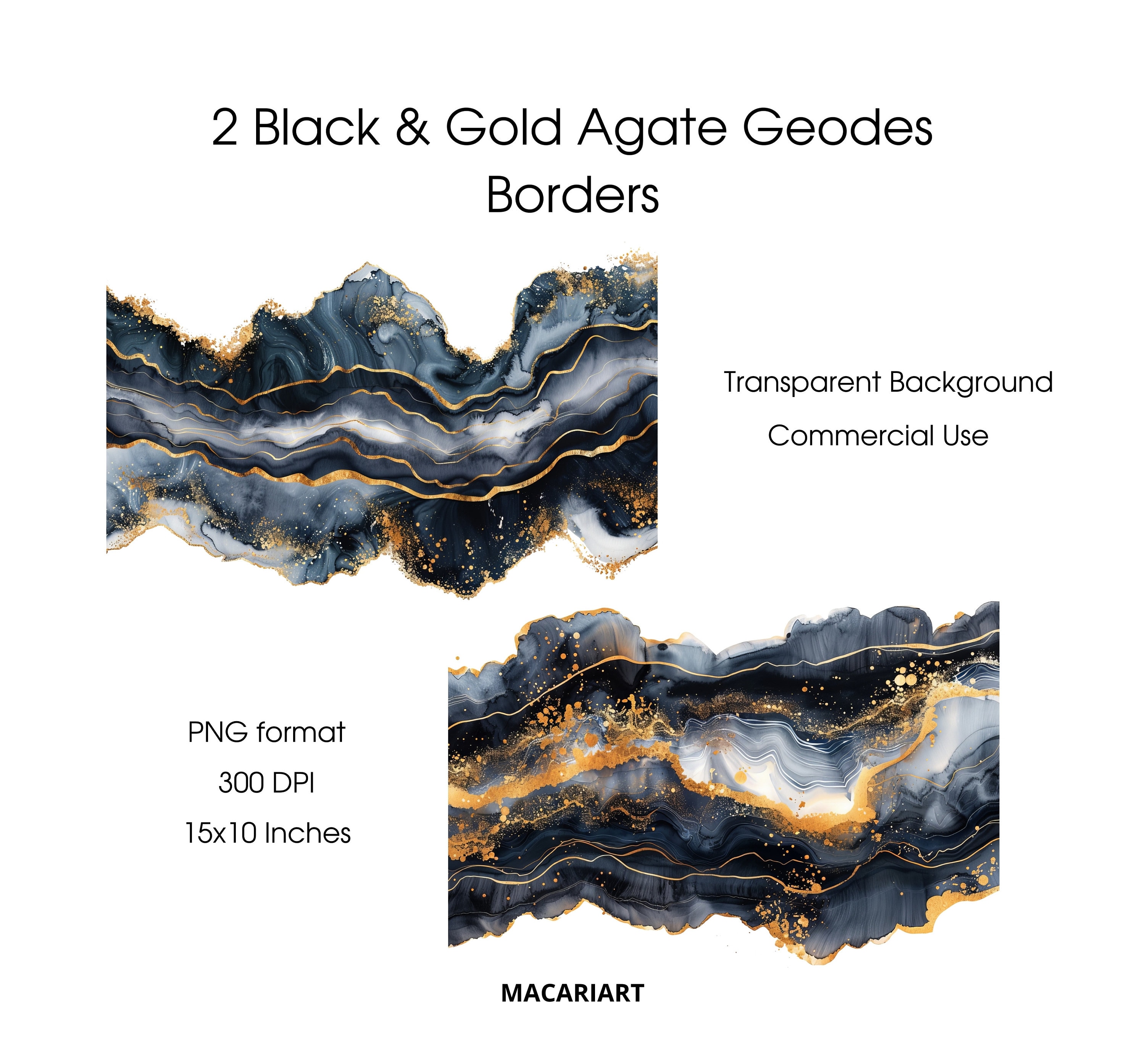 Black Agate Borders Clipart Gold Glitter Black Marble Border Geode ...