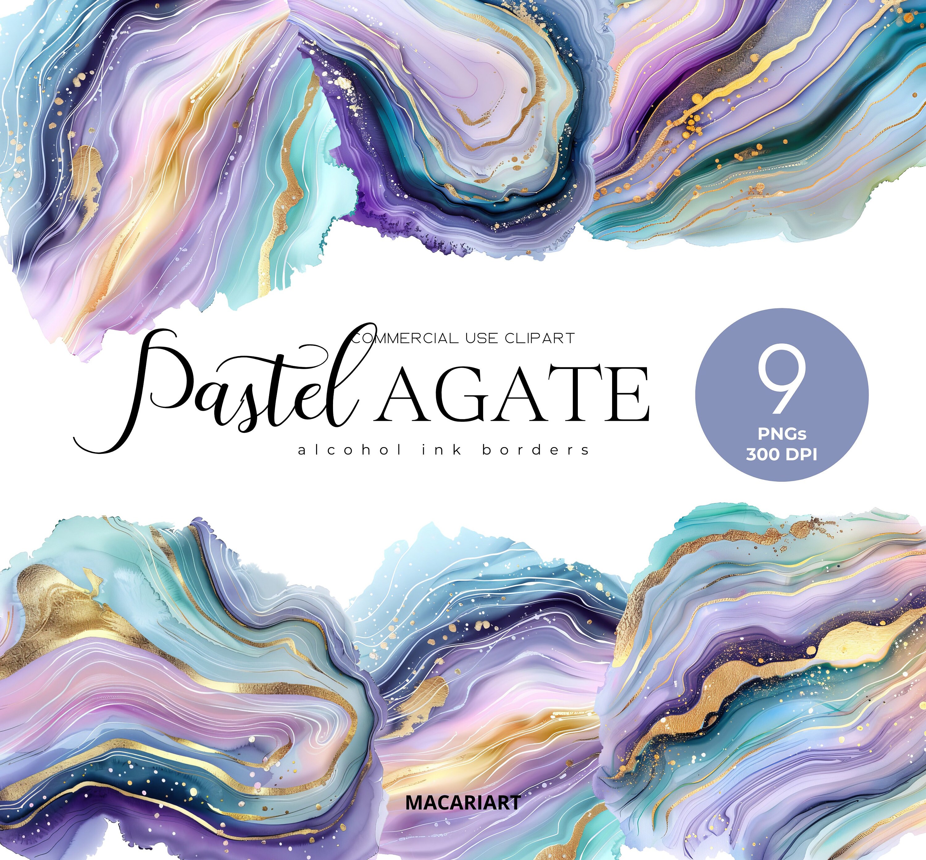 Pastel Agate Borders Clipart Gold Glitter Pastel Marble Border Geode ...
