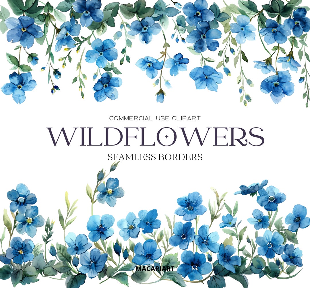 Blue Wildflowers Borders Clipart Floral Watercolor Borders Flowers ...