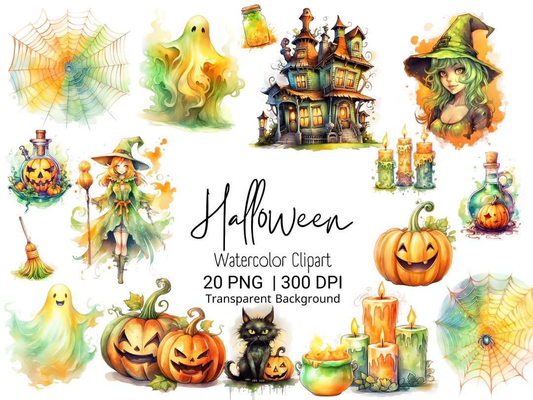 Pastel Halloween Clipart Cute Halloween Digital Watercolour Clipart ...