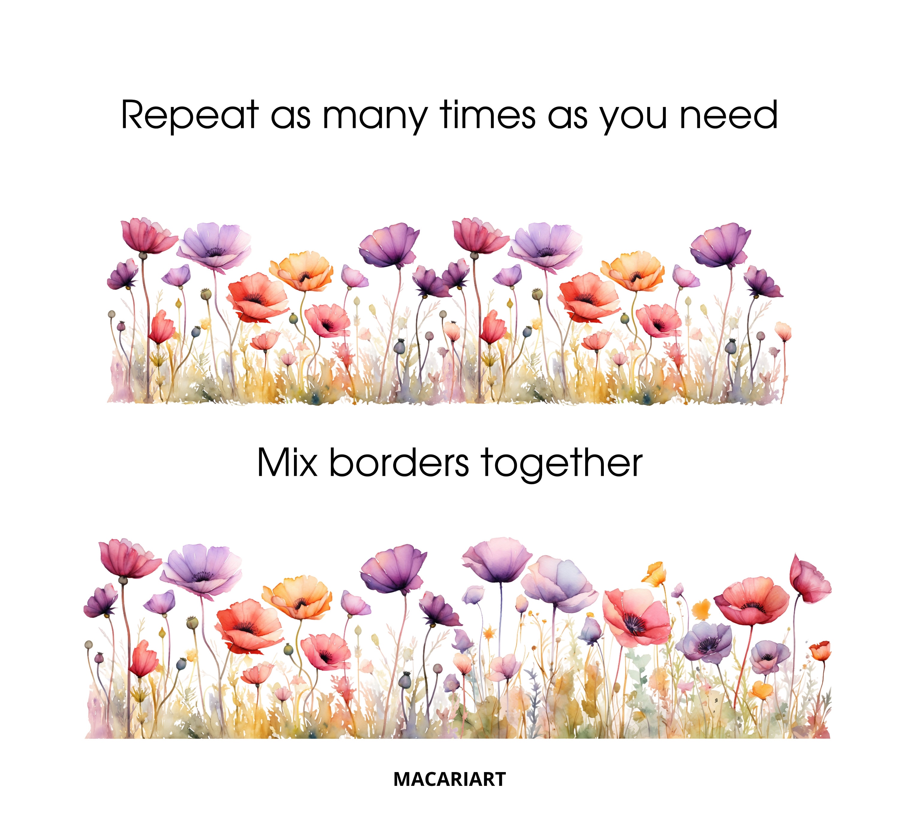 Botanical Flowers Border Clipart Floral Watercolor Borders Flowers ...
