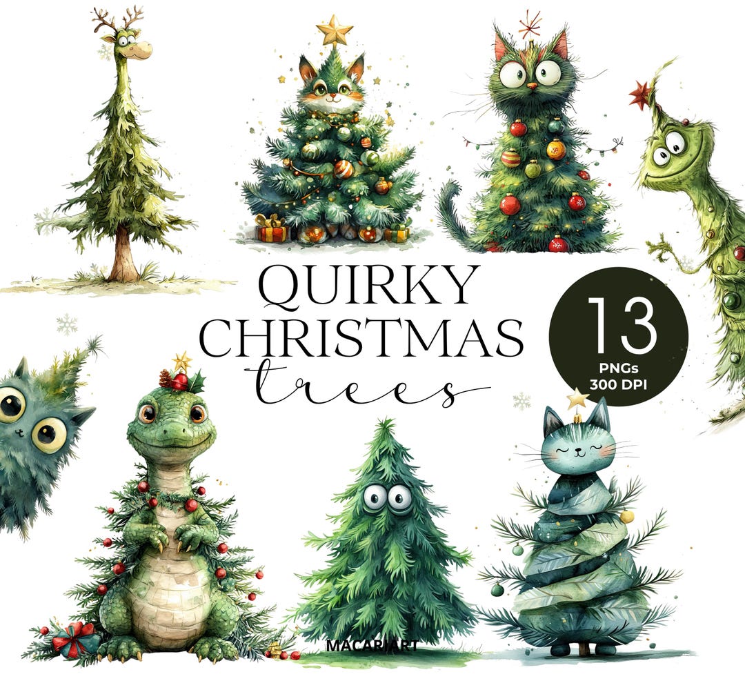 Quirky Christmas Tree Clipart Xmas PNG Whimsical Christmas Trees Quirky ...