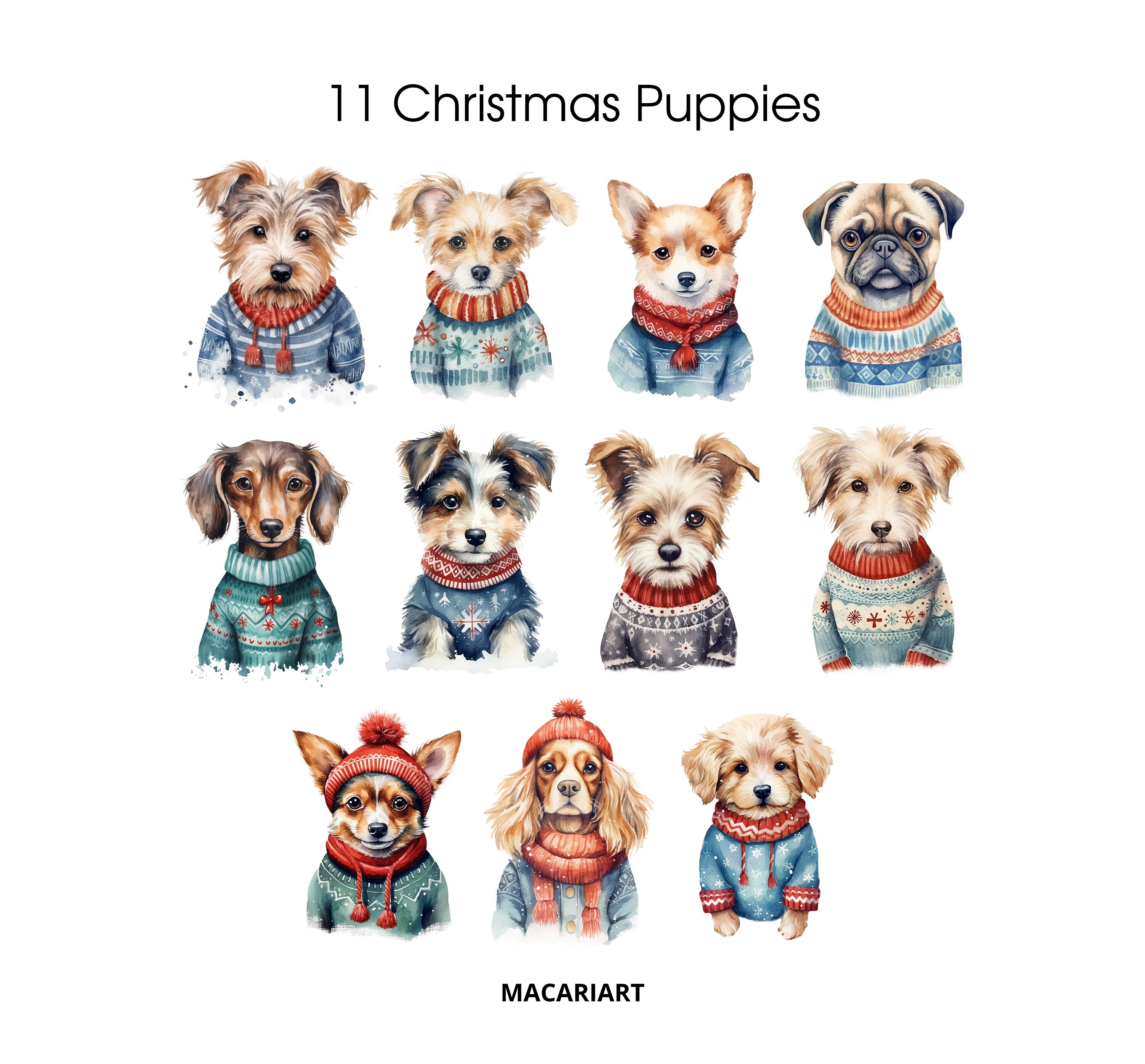 Christmas Puppies Clipart Cute Puppy Clipart Dog Png Winter - Etsy