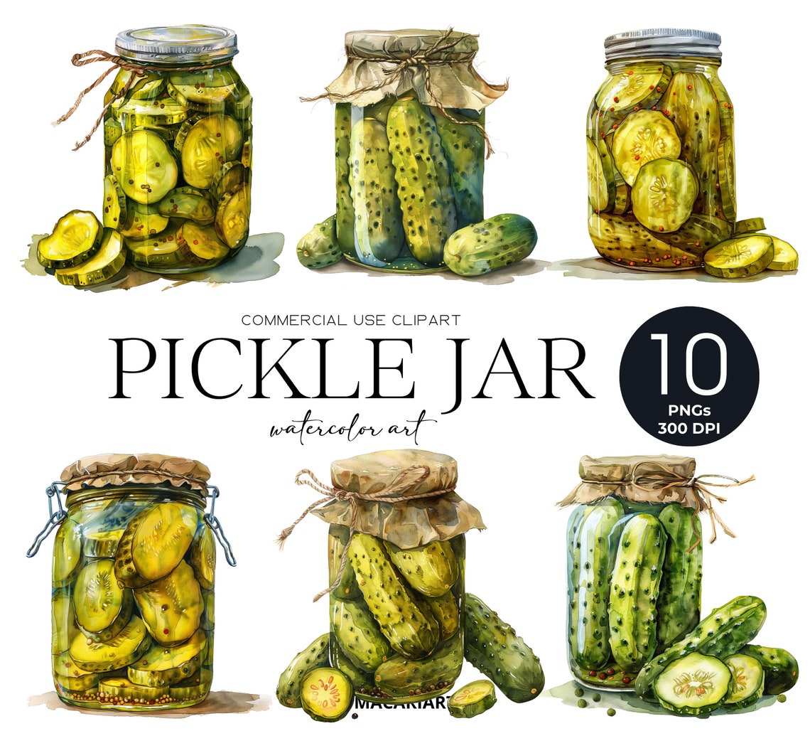 Pickle Jar Png Watercolor Preserves Clipart Food Clipart Canning Label ...