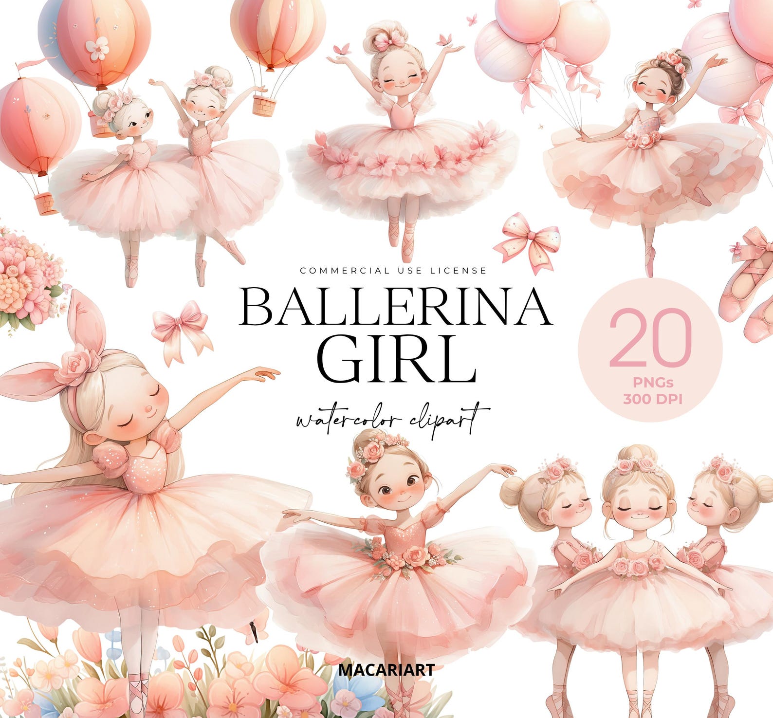Pink Baby Ballerina Clipart, Watercolor Ballerina Clipart, Cute ...