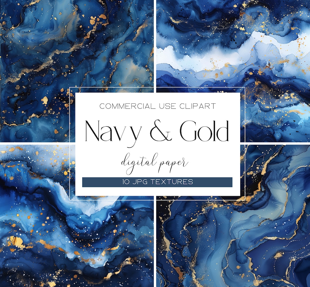 Navy Blue and Gold Alcohol Ink Texture Dark Blue Liquid Ink Clipart ...