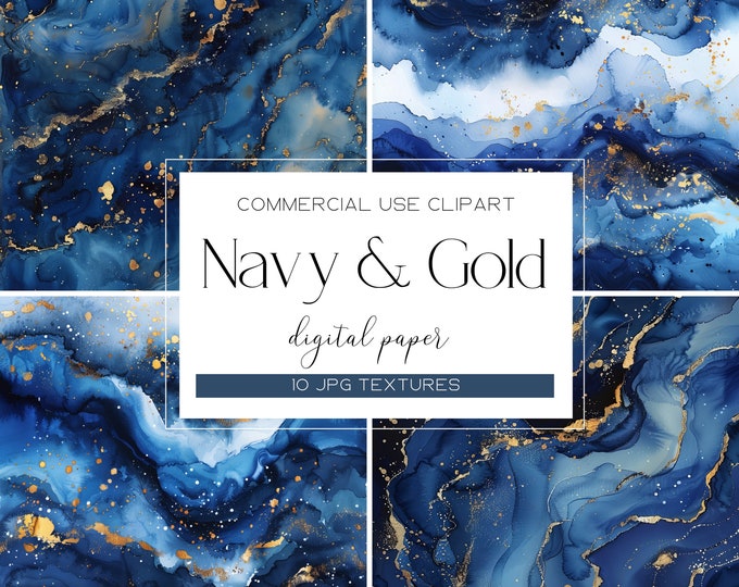 Navy Blue and Gold Border Clipart, Alcohol Ink Textures, Colorful Deep ...